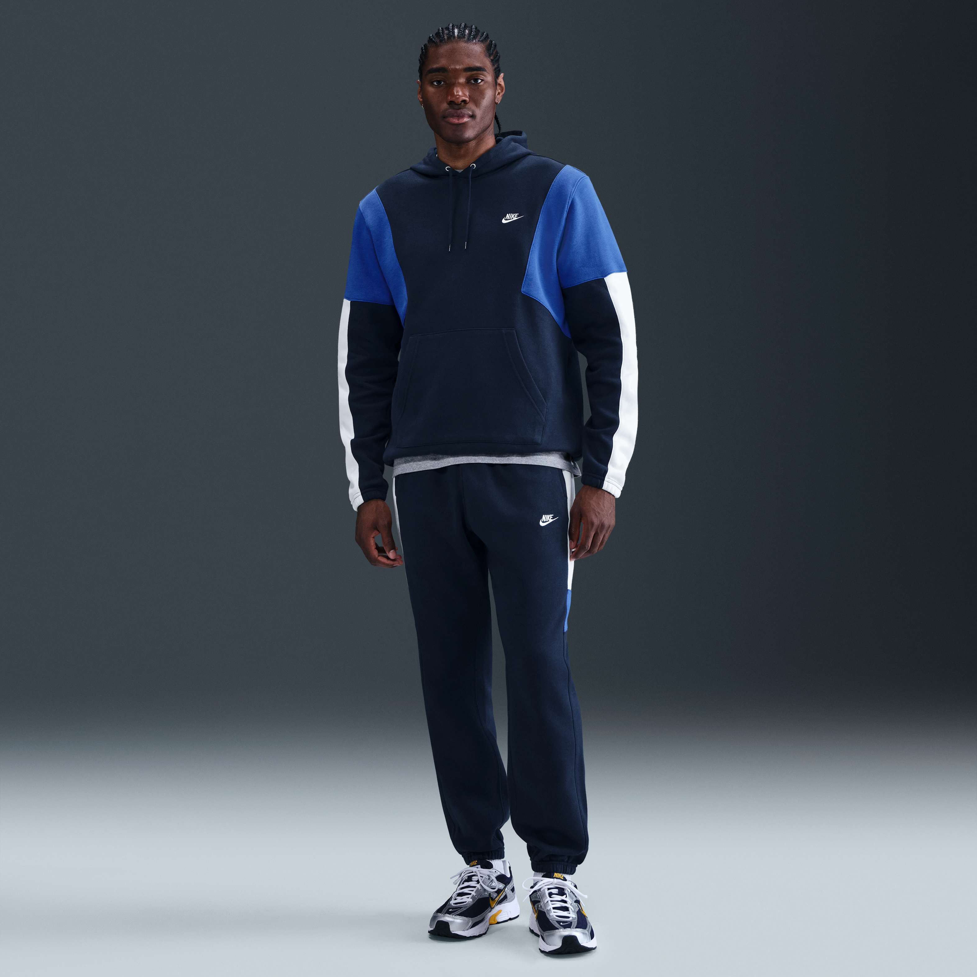 Buy Nike Sportswear Club Men's Fleece Hooded Tracksuit - Obsidian/White ...