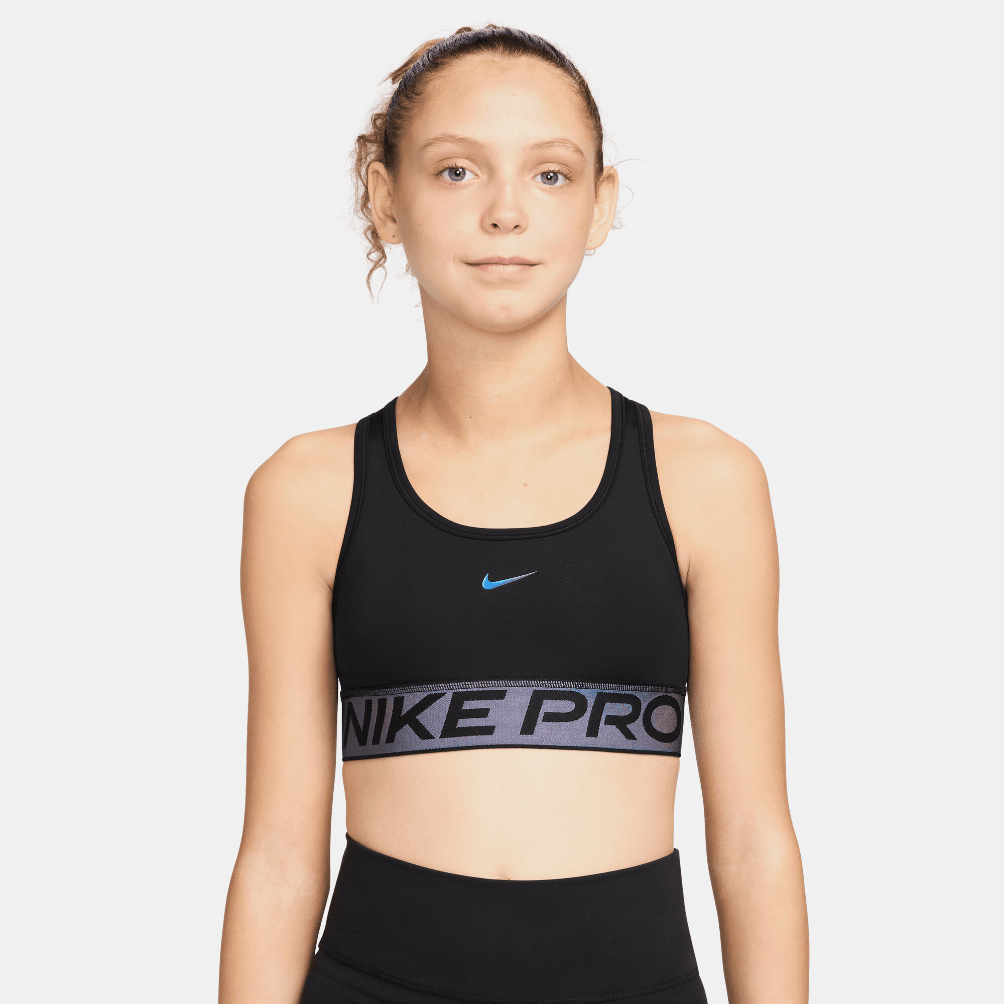 Buy Nike Pro Swoosh Older Kids' Sports Bra with Shine Accents - Black ...
