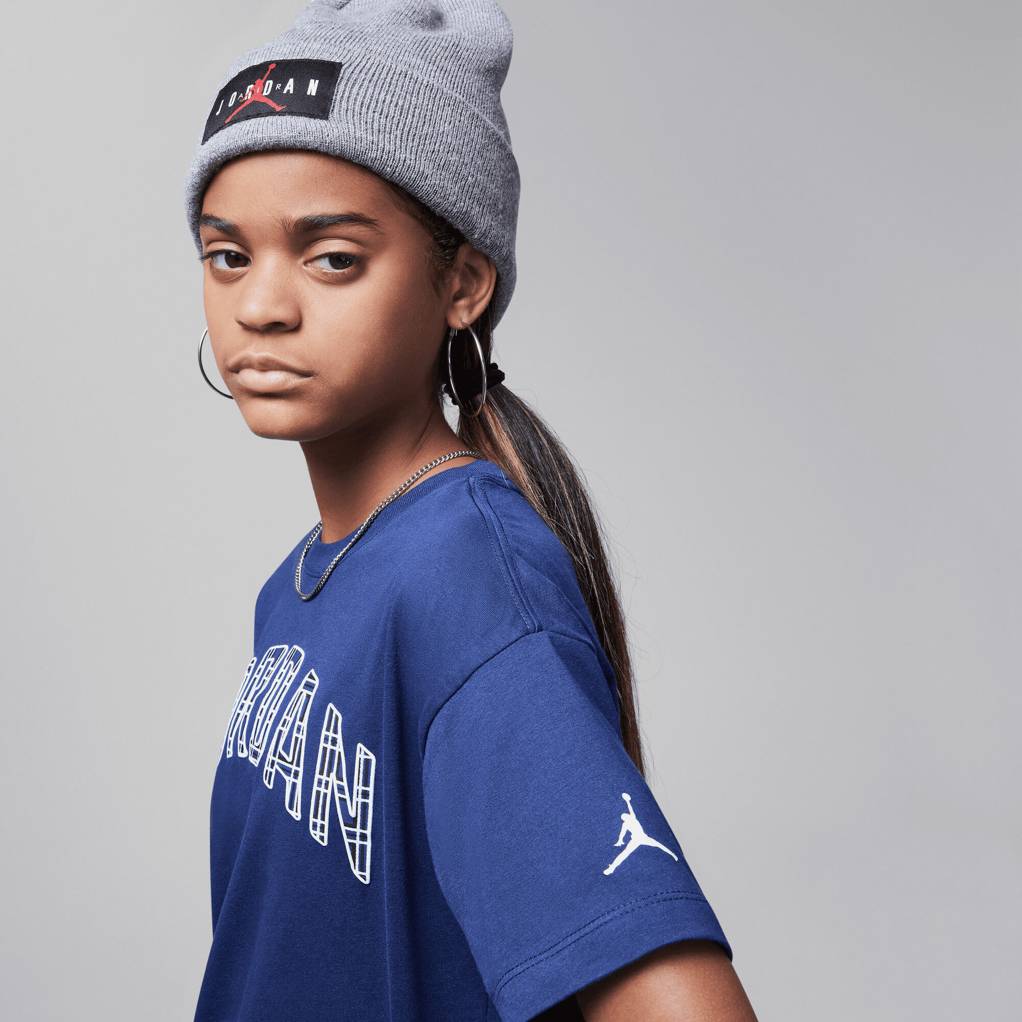 Buy Jordan Big Kids' Plaid Logo T-Shirt - Midnight Navy @ Nike UAE