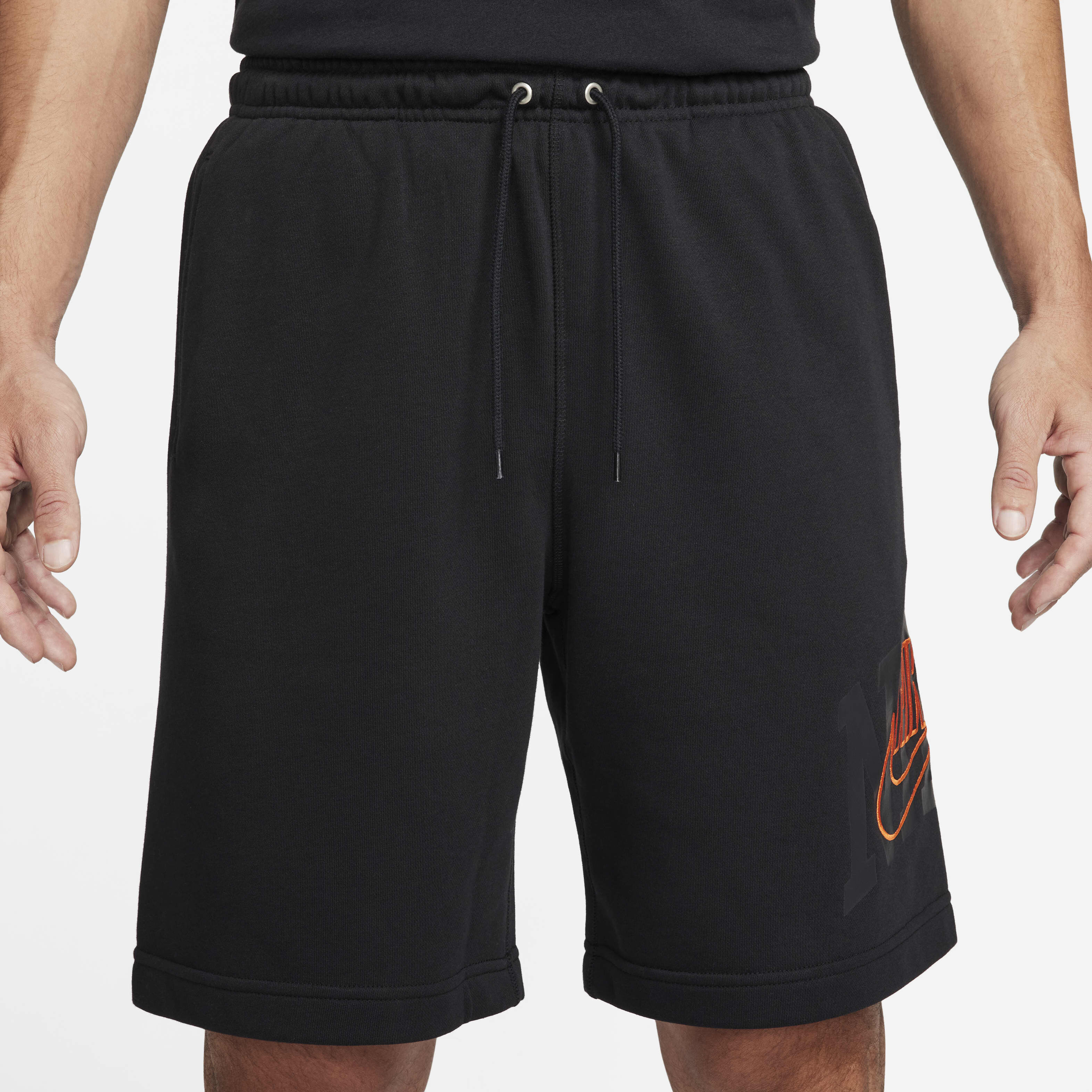 Buy Nike Club Men's French Terry Shorts - Black/Safety Orange @ Nike UAE