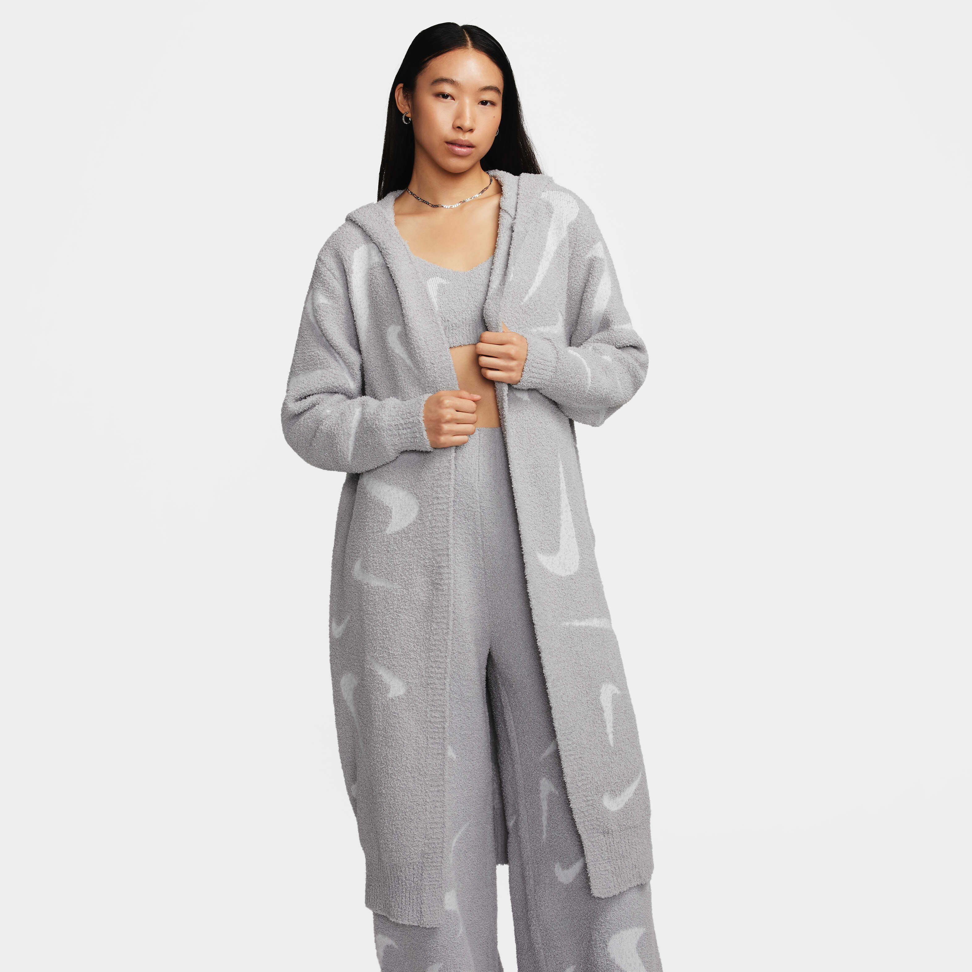 Buy Nike Sportswear Phoenix Cosy Boucle Women s Loose Long Knit Cardigan Light Smoke Grey Photon Dust Nike UAE Official