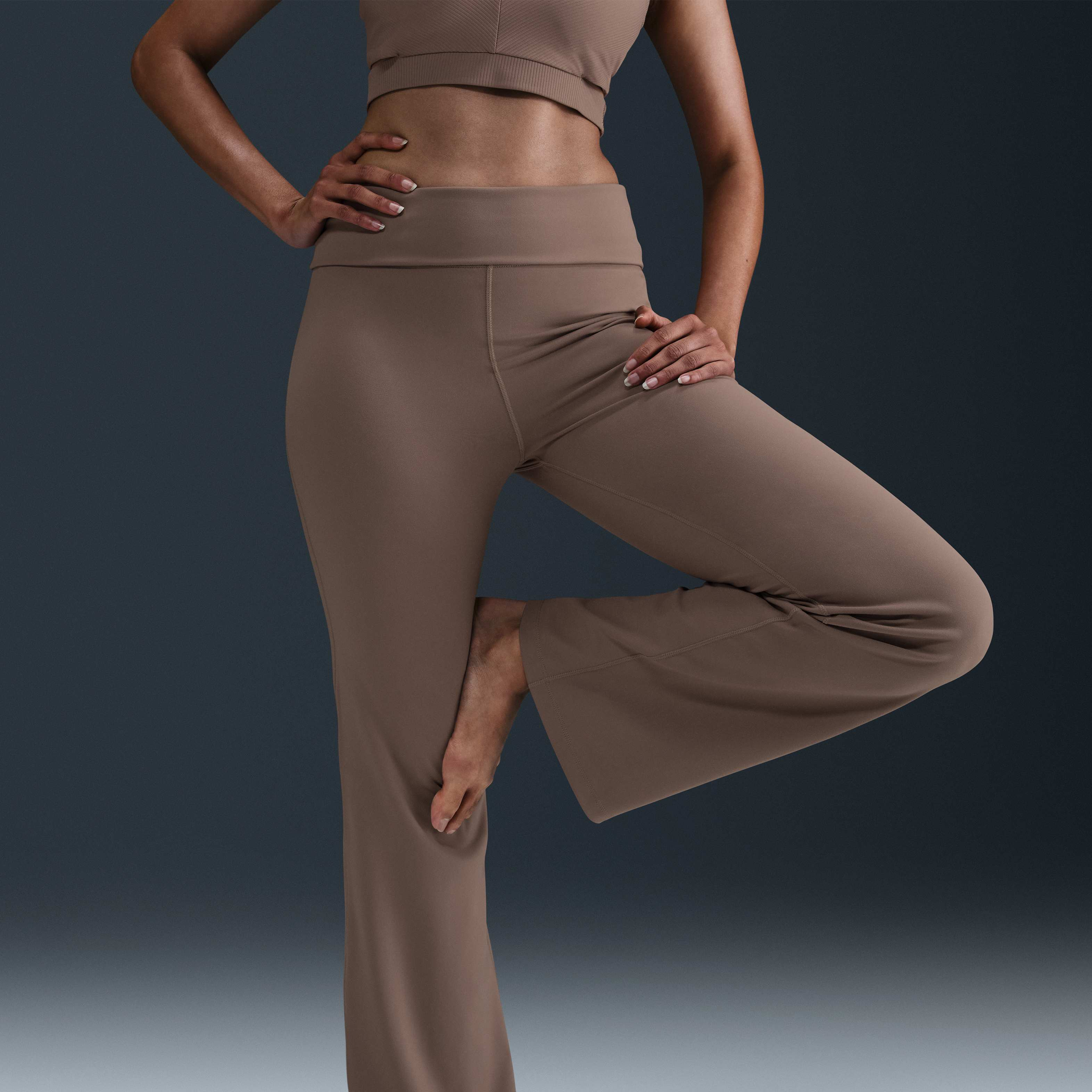 Buy Nike One Women's Dri-FIT High-Waisted Fold-Over Trousers - Mink ...