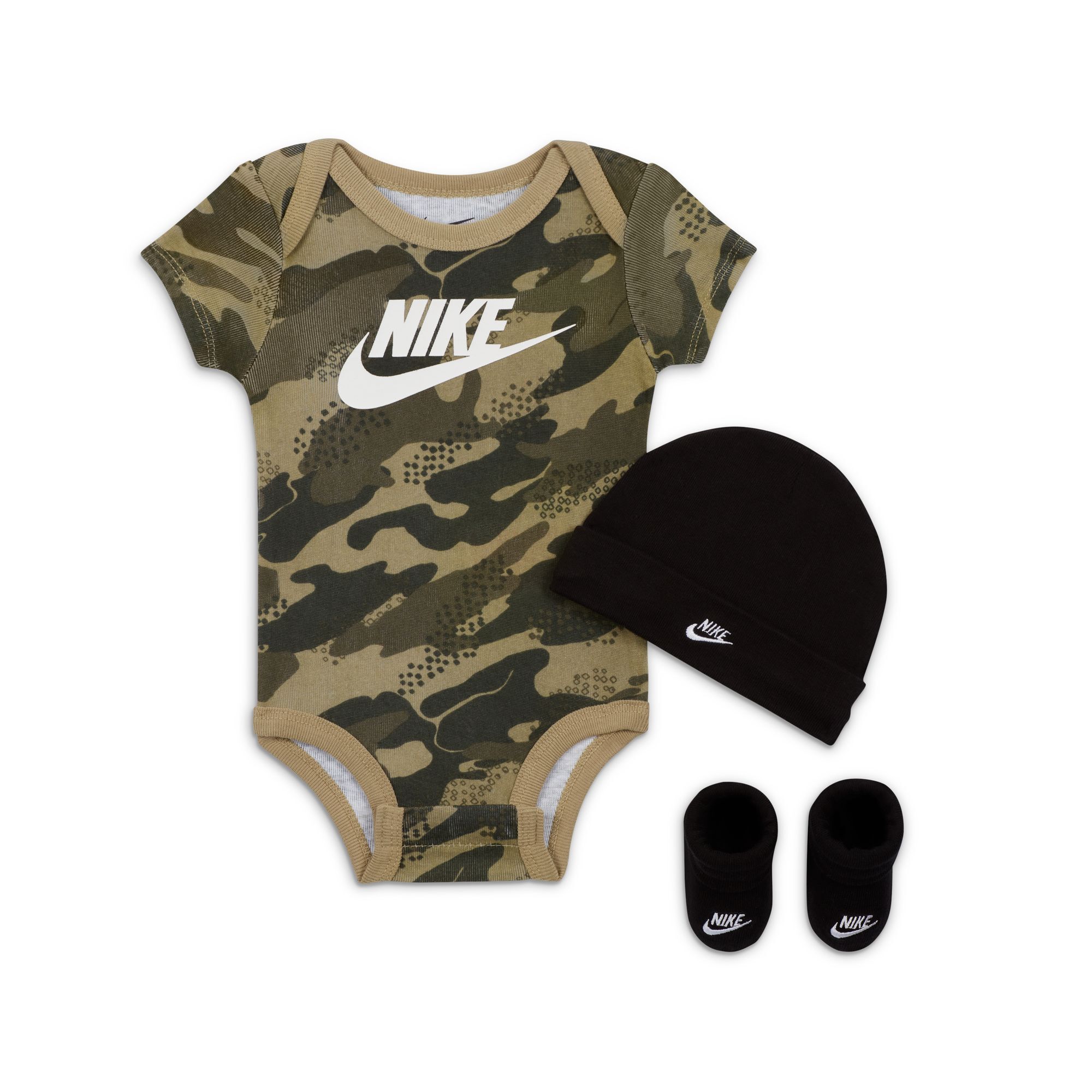 Buy Nike Club Camo Bodysuit, Hat and Booties Set Baby 3-Piece Set ...