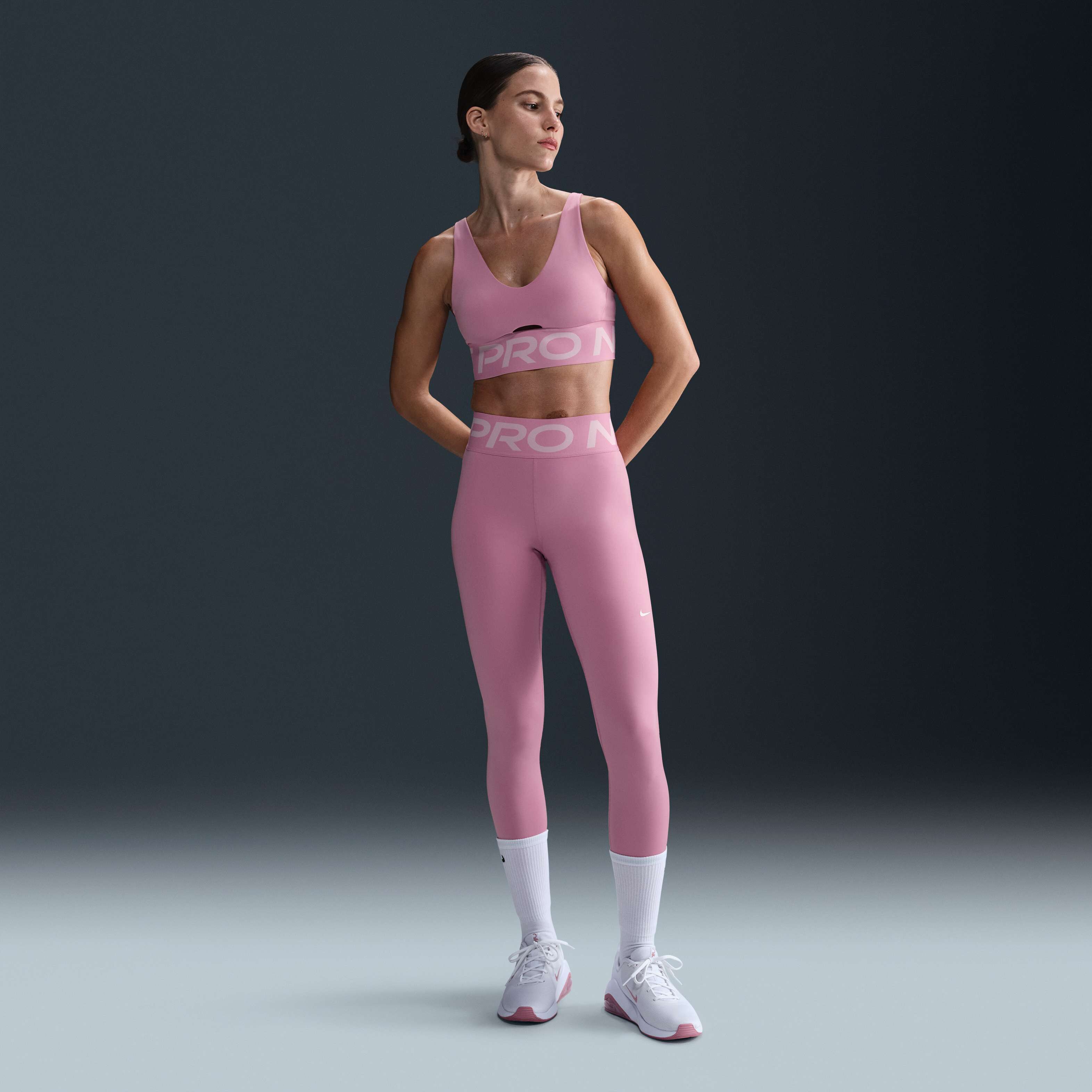 Buy Nike Pro Indy Plunge Women's Medium-Support Padded Sports Bra - Elemental Pink/Pink Foam ...