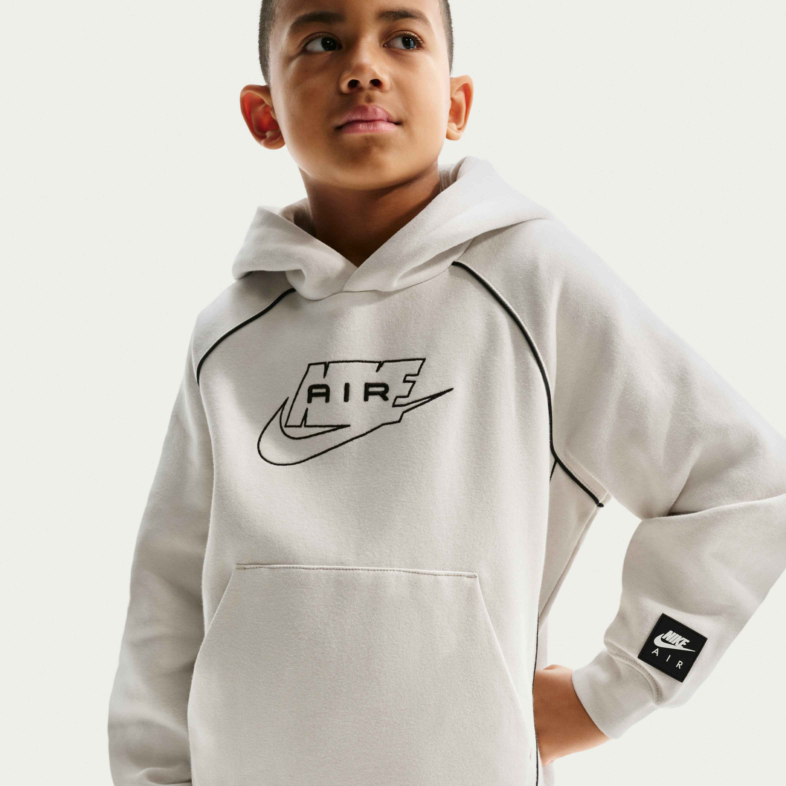 Buy Nike Air Older Kids' Pullover Hoodie - Light Bone/Black/Black ...