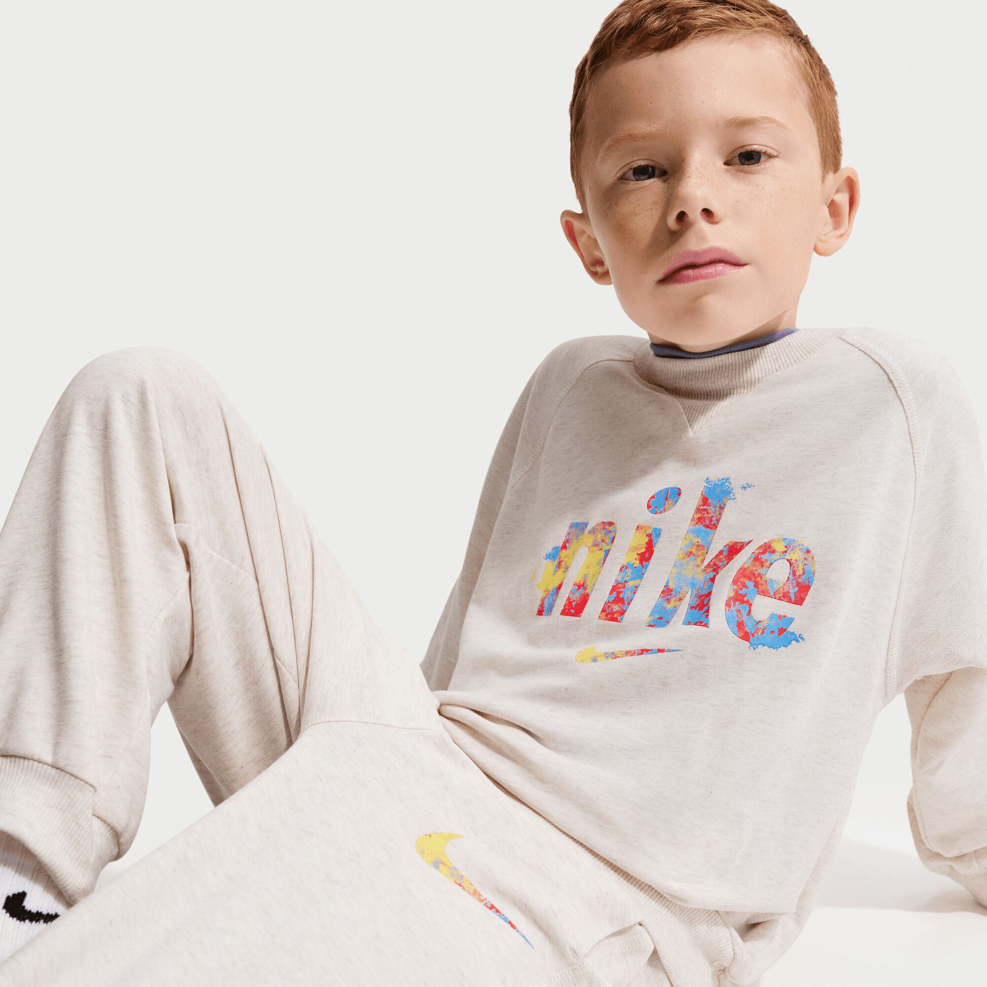 Buy Nike E1D1 Little Kids' French Terry 2-Piece Graphic Crew Set - Pale ...