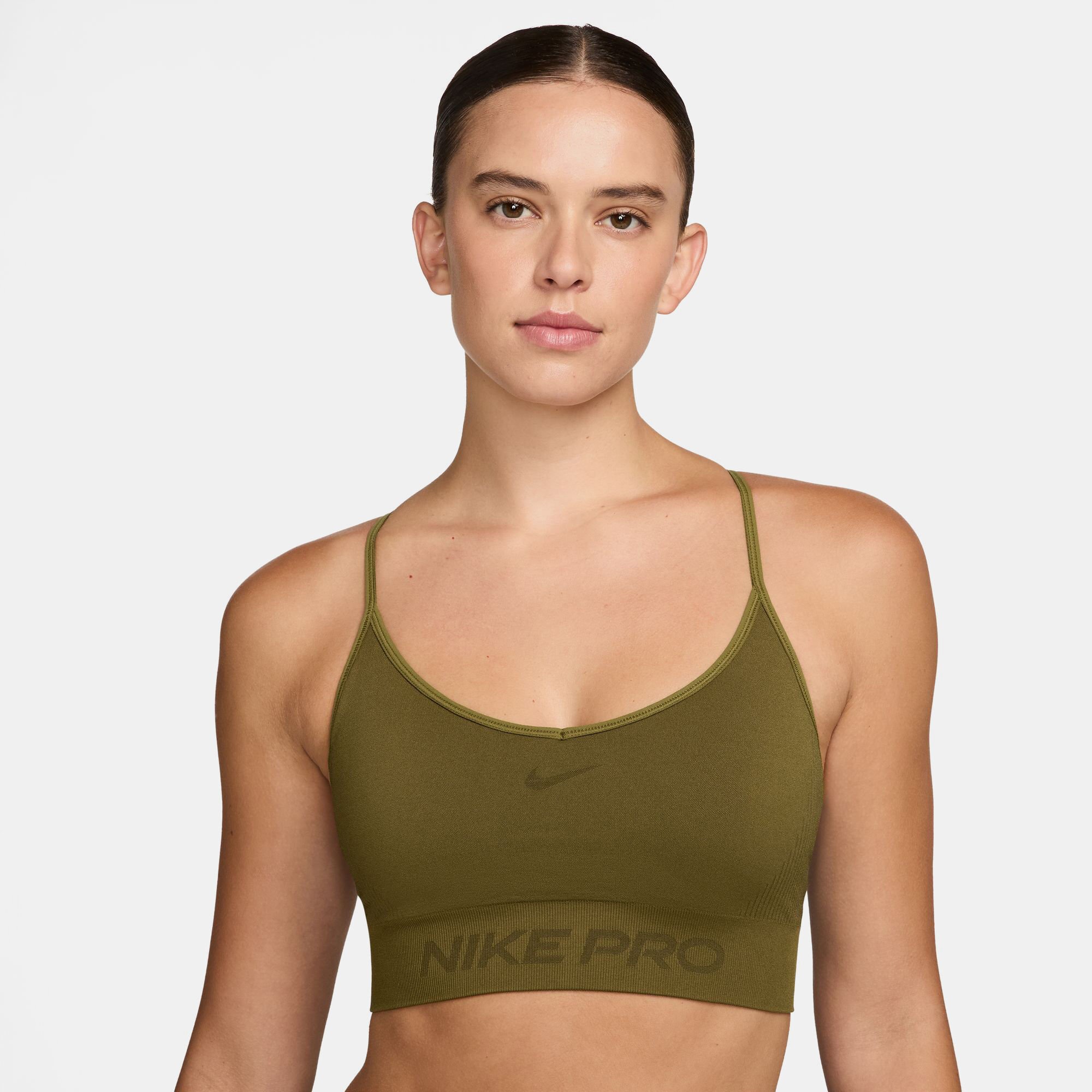 Buy Nike Pro Seamless Women's Light-Support Padded Sports Bra - Olive ...