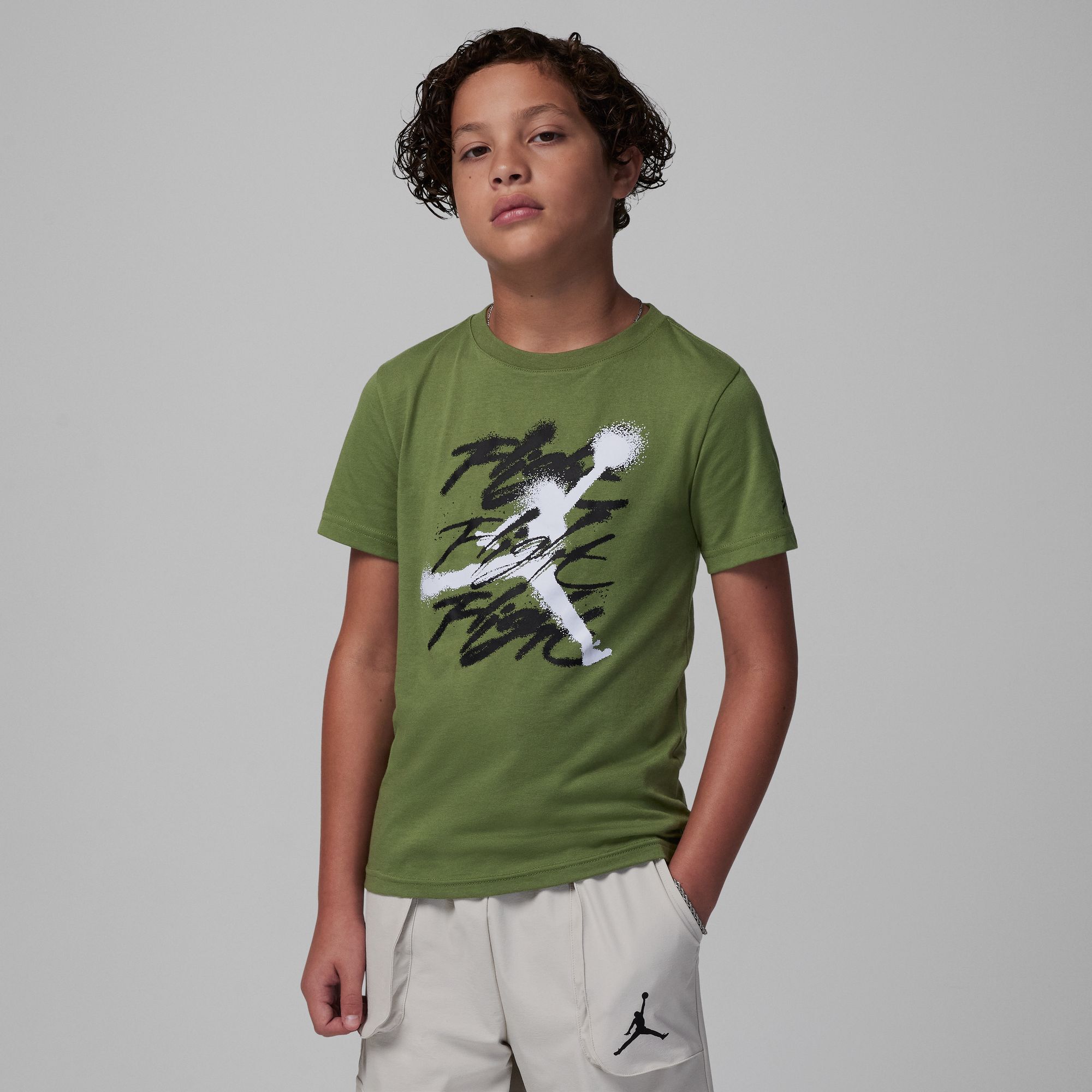 Buy Jordan Jumpman Flight Sprayed Tee Big Kids T-Shirt - Light Olive ...