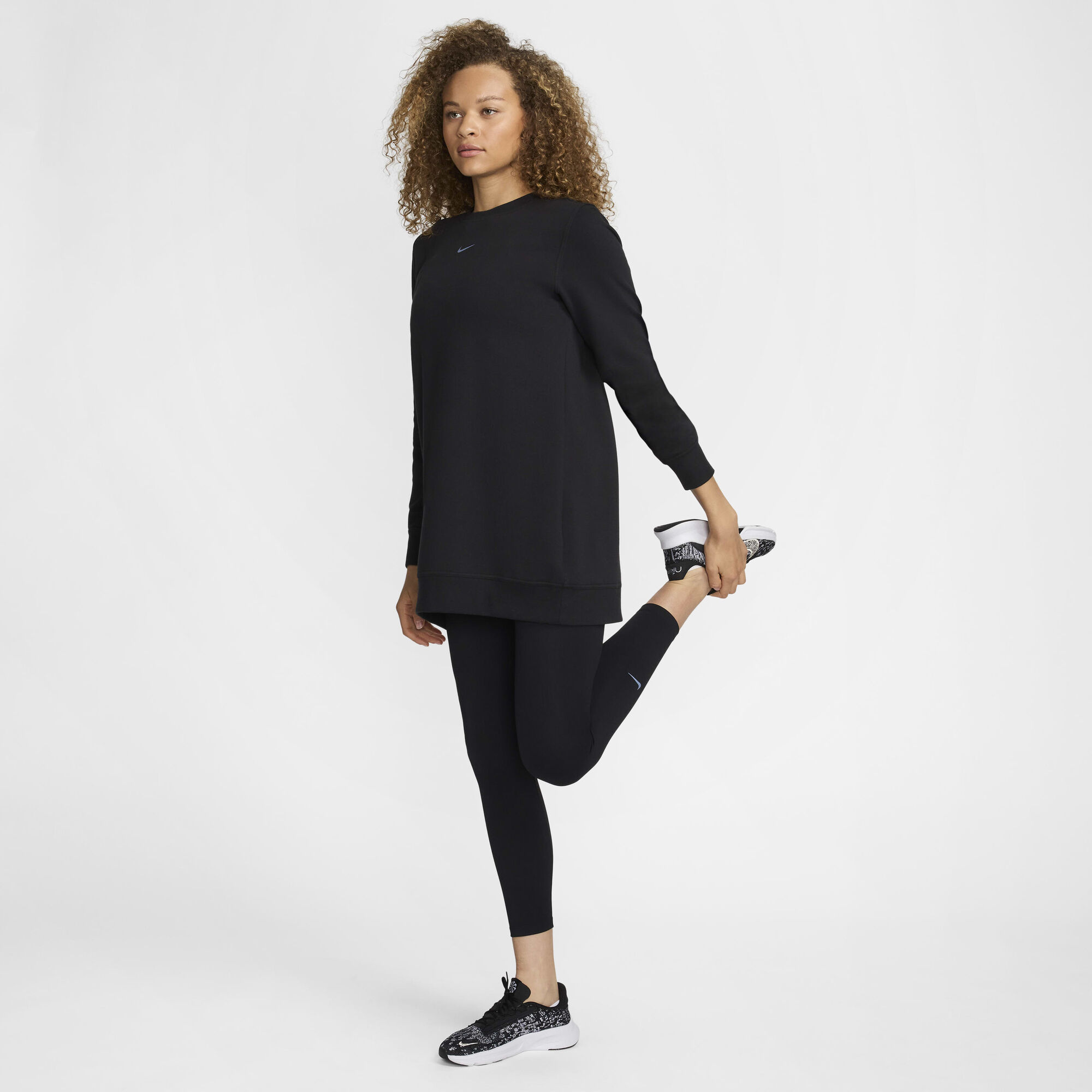 Buy Nike Dri-FIT One Women's Crew-Neck French Terry Tunic - Black/White ...