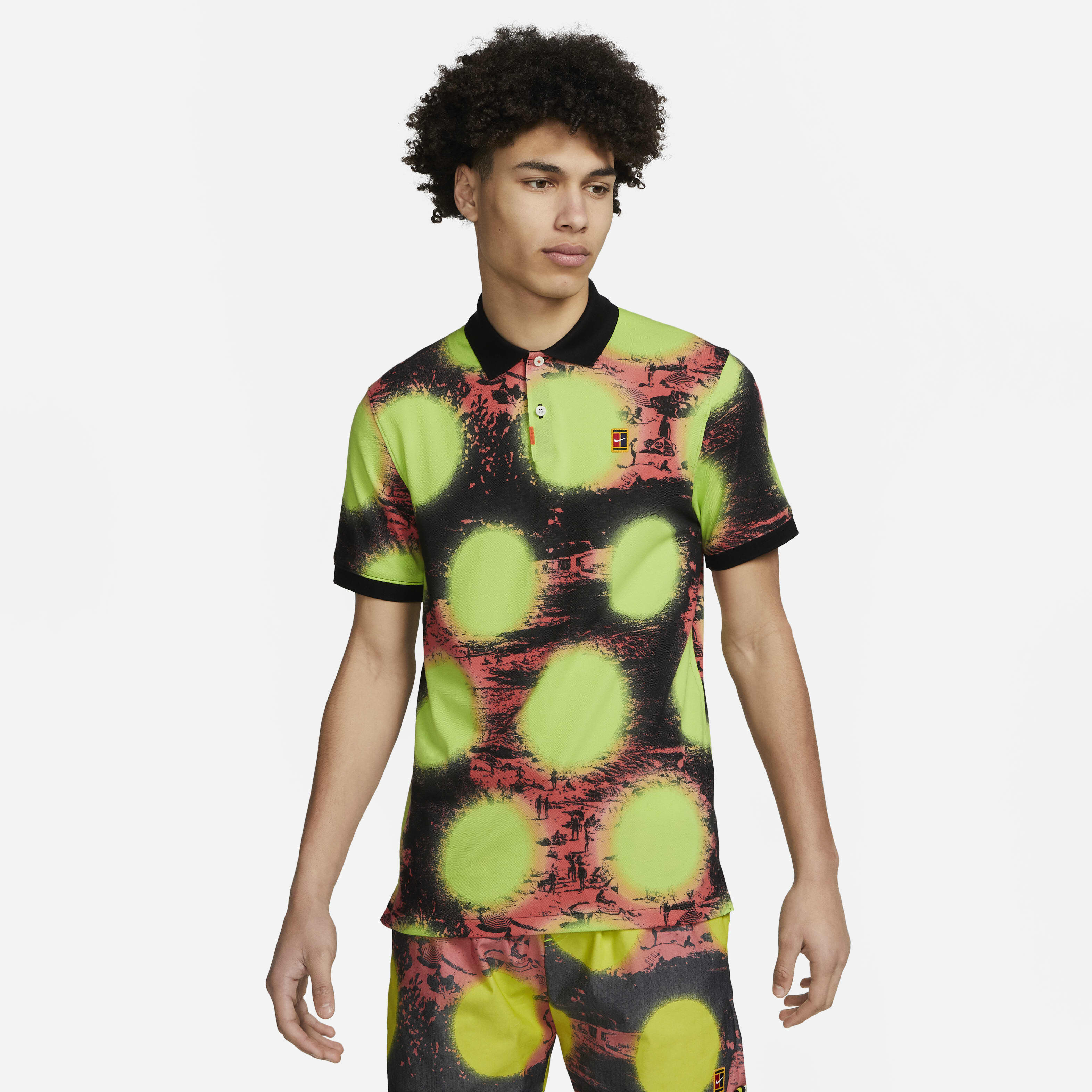 Buy The Nike Polo Printed Slim-Fit Polo - Volt/Black/Black @ Nike UAE