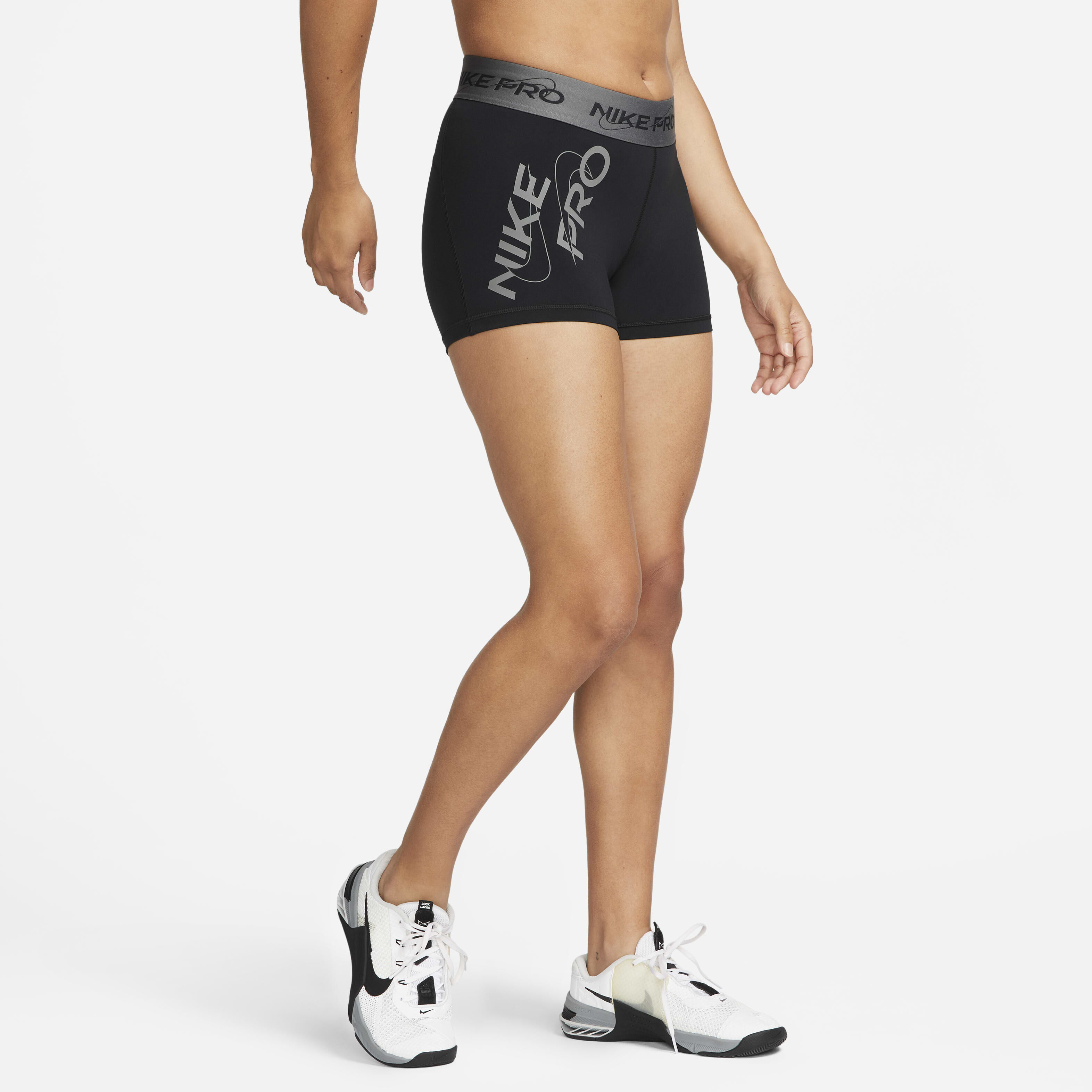 Buy Nike Pro Women's Mid-Rise 8cm (approx.) Graphic Shorts - Black/Iron ...