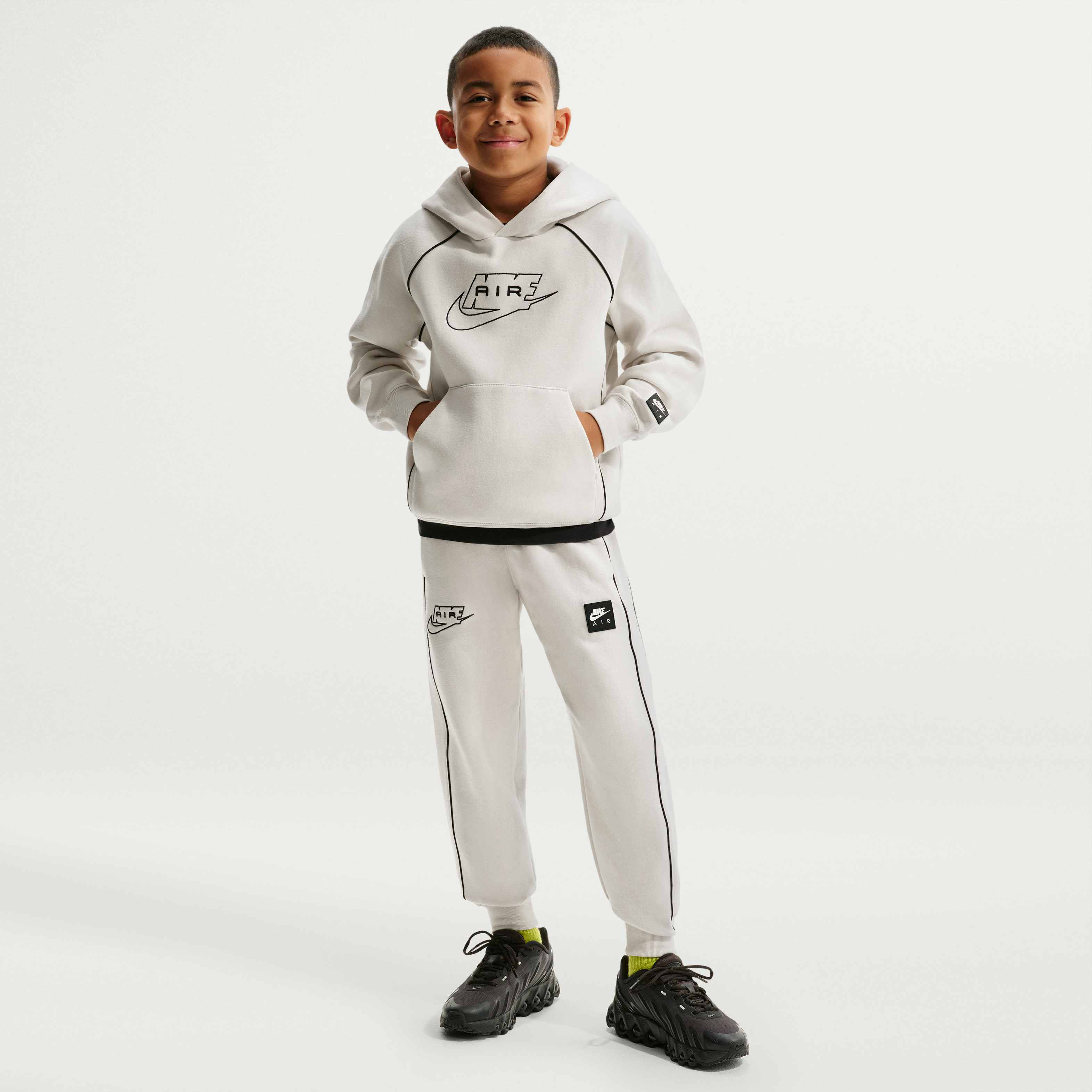 Buy Nike Air Older Kids' Pullover Hoodie - Light Bone/Black/Black ...