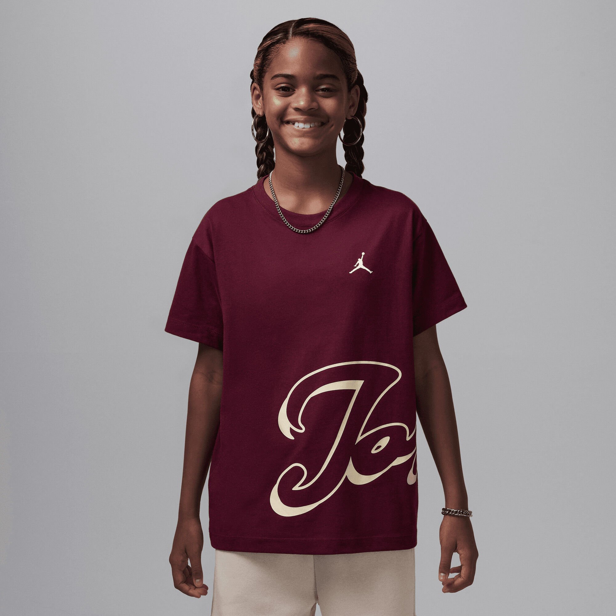 Buy Jordan Big Kids' Enchantment Script T-Shirt - Bordeaux @ Nike UAE