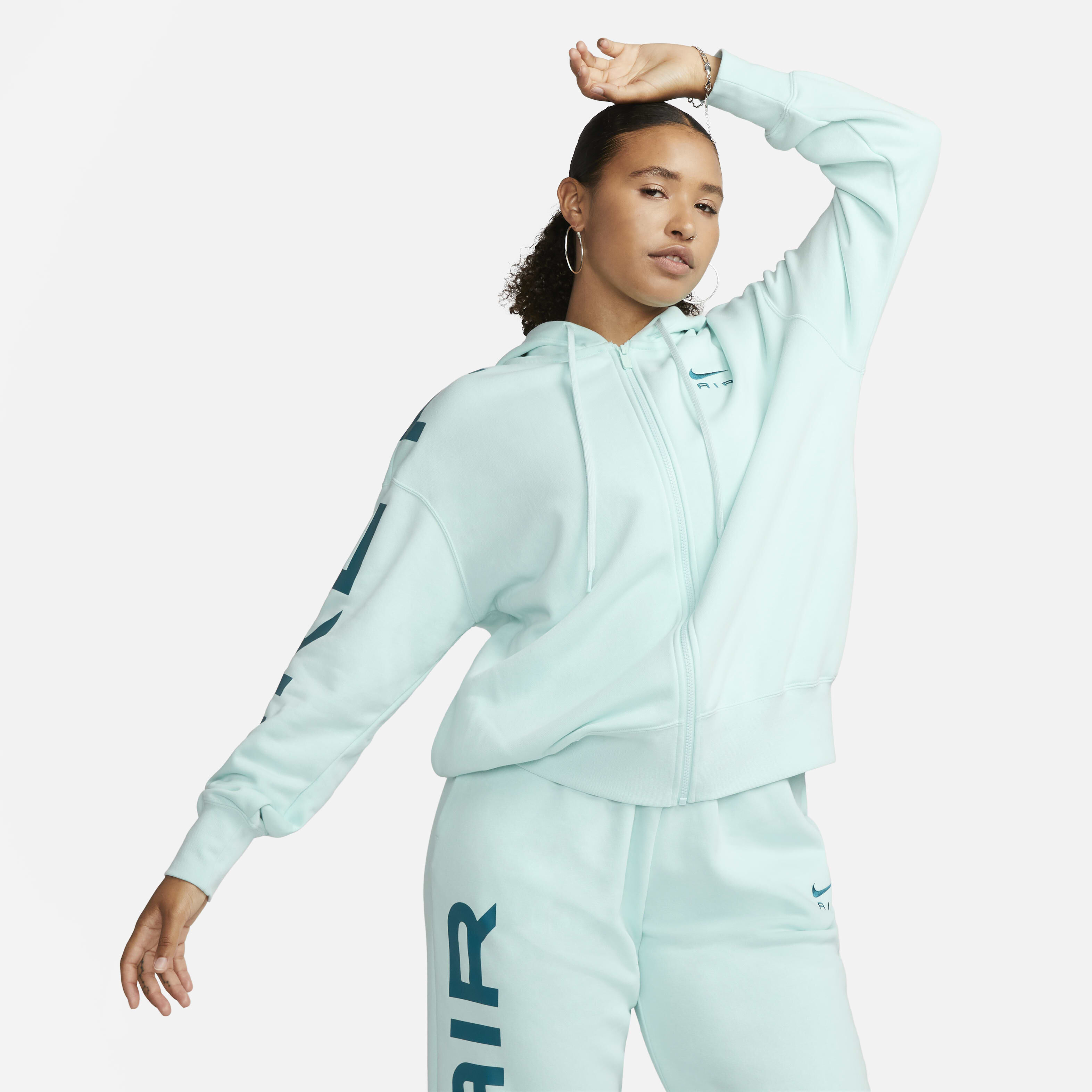 Buy Nike Sportswear Air Women's Fleece Oversized Full-Zip Hoodie - Jade Ice/Geode Teal @ Nike UAE